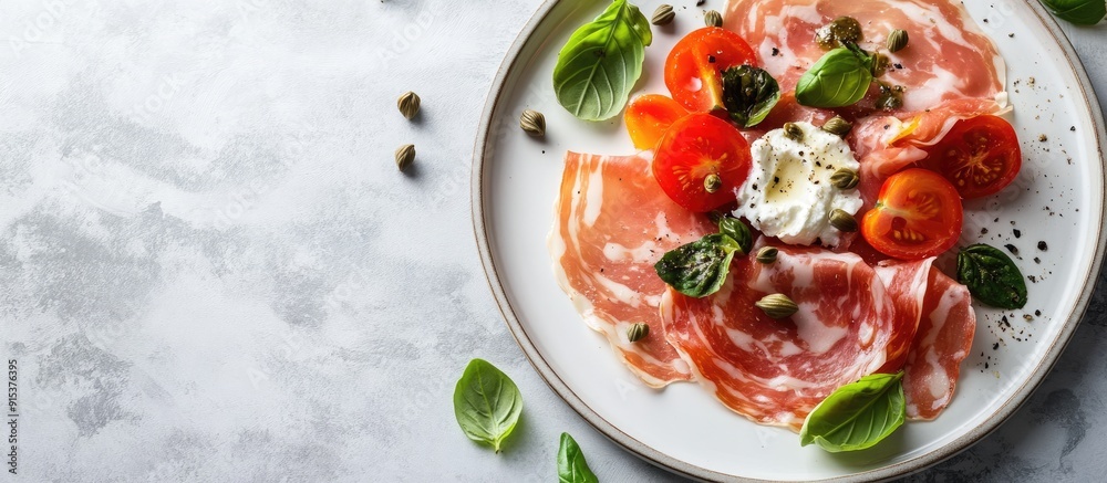 Slices of Prosciutto coppa di Parma ham served with ricotta cheese ...
