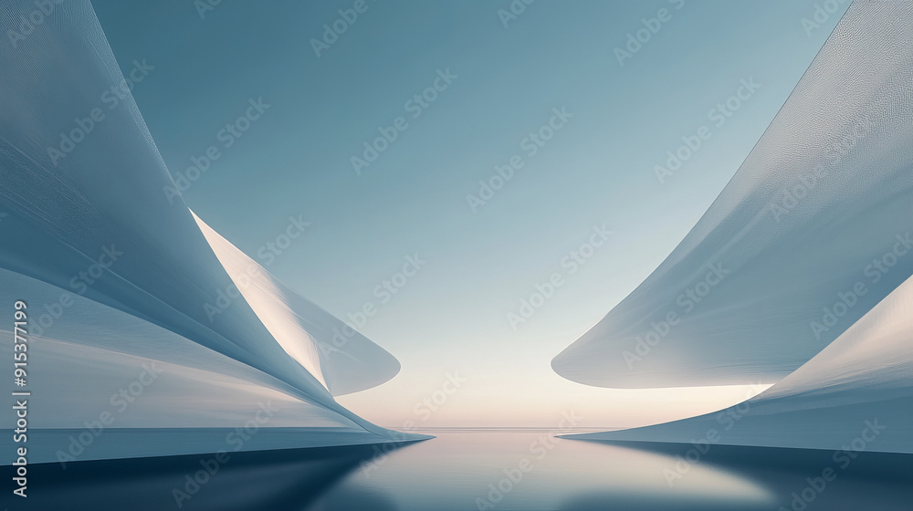 Abstract, asymmetrical form composed of interlocking, semi-transparent ...