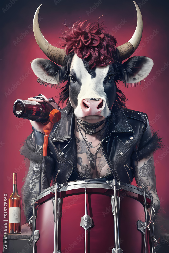 bull, animal, cow, head, skull, music, drum, rock and roll, vector ...