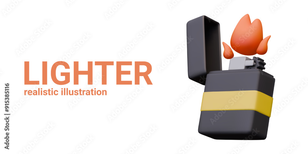Realistic lighter with flame. Pocket device for lighting cigars ...