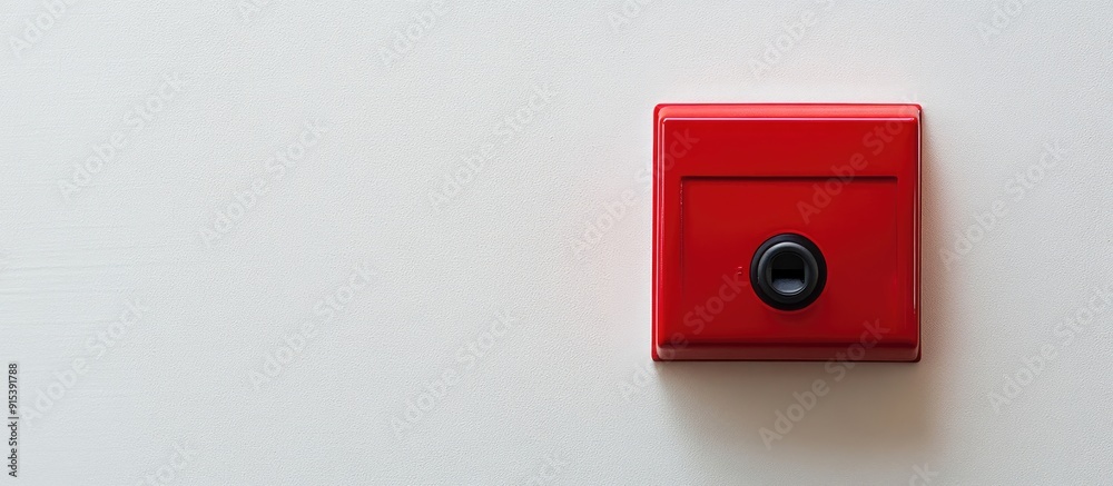 Red button warning light flasher for fire alarm on a white background ...