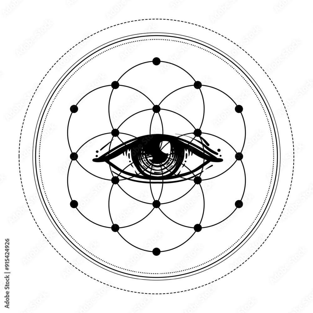 Eye with sacred geometry symbol tattoo design. Seed of Life. Ancient ...