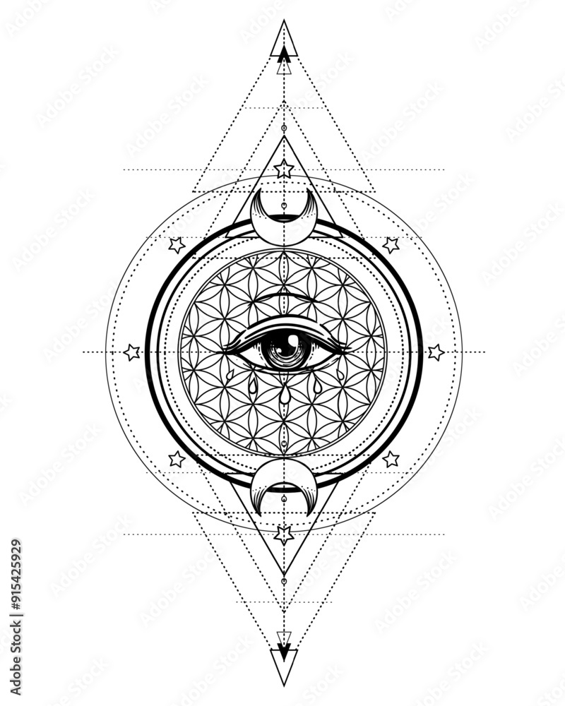 Eye with sacred geometry symbol tattoo design. Seed of Life. Ancient ...