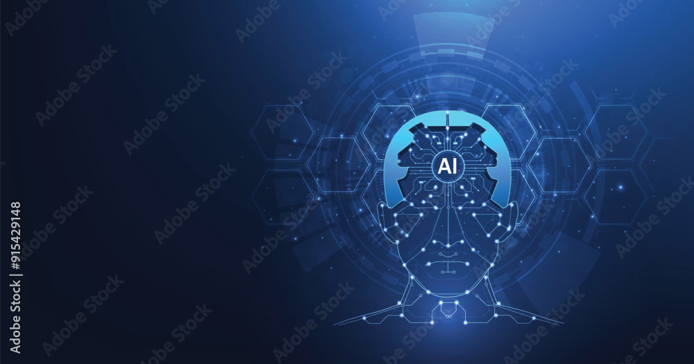 Electronic brain and Concept of artificial intelligence(AI).Graphic of ...
