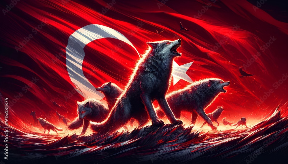 Turkish Flag Celebration: Symbol of Victory with Wolf and Flight Stock ...