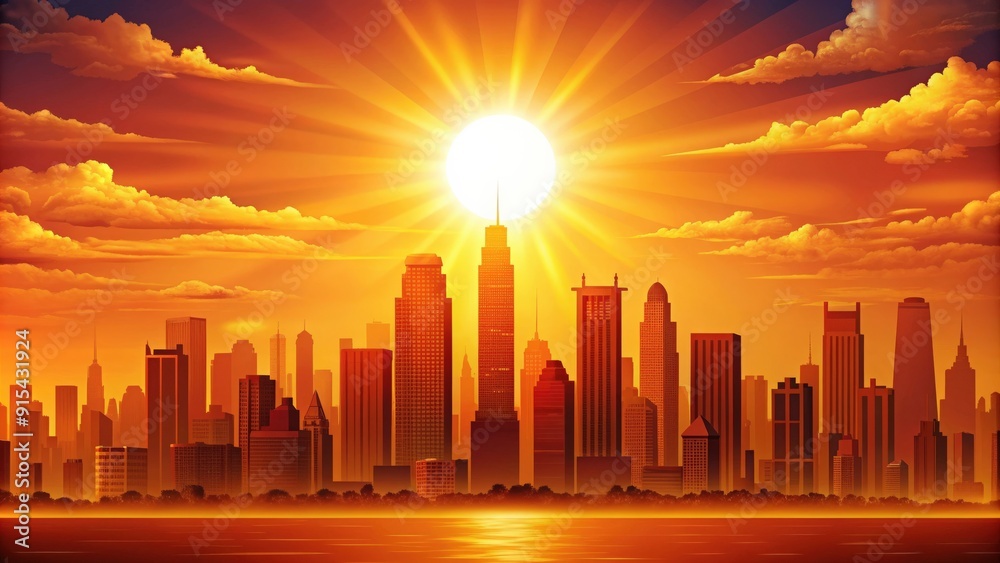 A heatwave approaching a city skyline, heatwave, city, skyline, hot ...