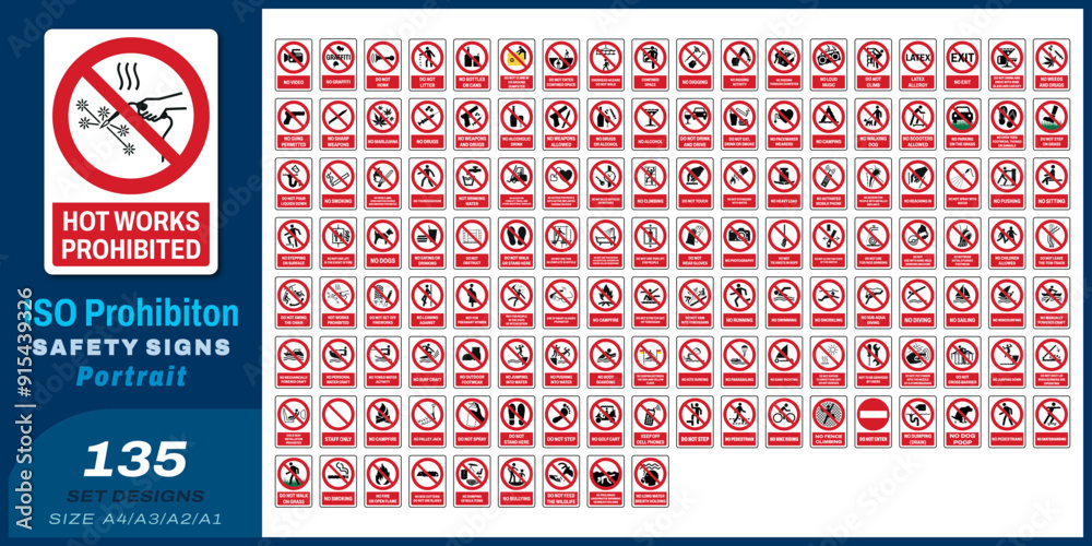 135 set iso prohibition safety signs v37 size a4/a3/a2/a1 Stock Vector ...