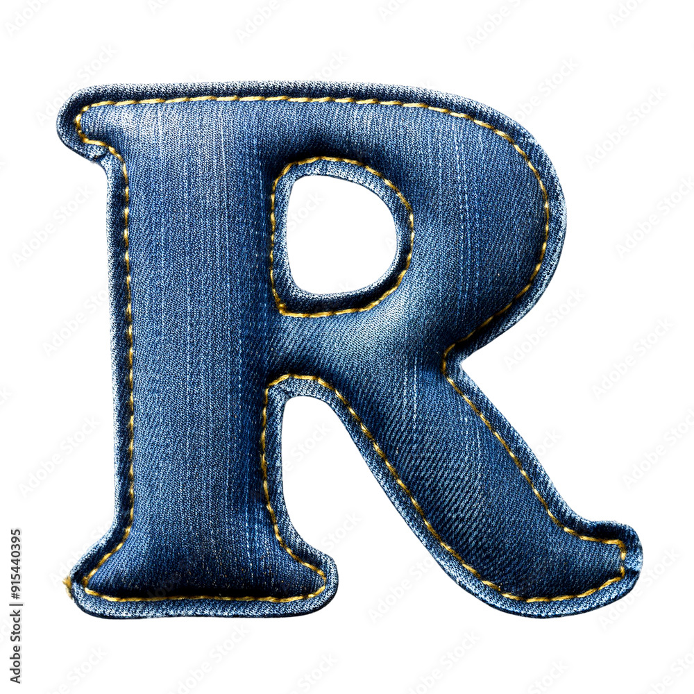 Stylish blue denim letter 'R' with stitching detail, perfect for ...