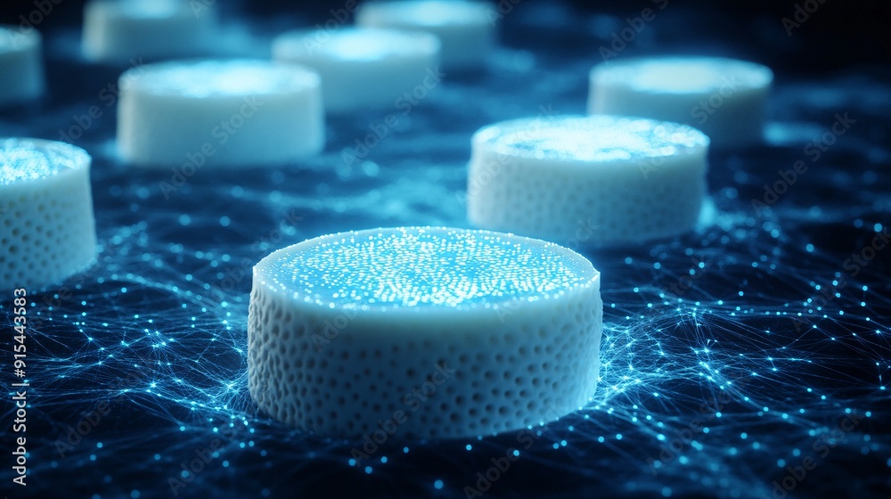 A detailed image of tech cheese with glowing nodes and digital patterns ...