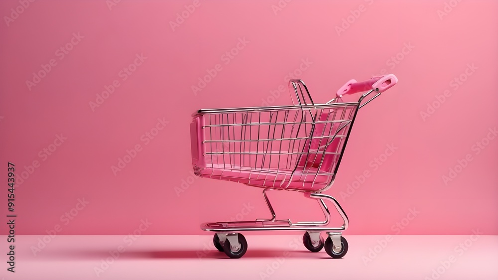 Pink shopping cart with a pink background, free delivery, discounts ...