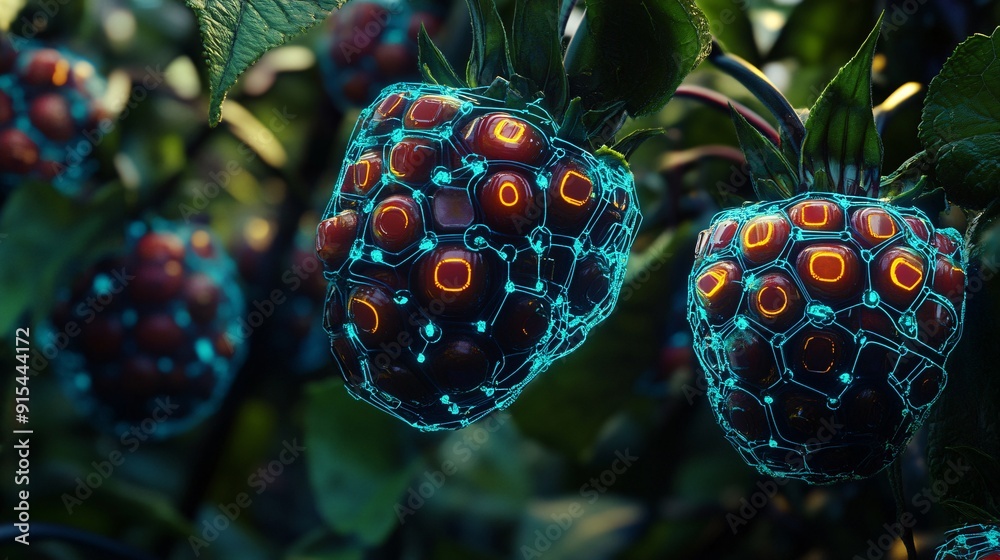 An intricate image of nano berries featuring digital growth and tech ...