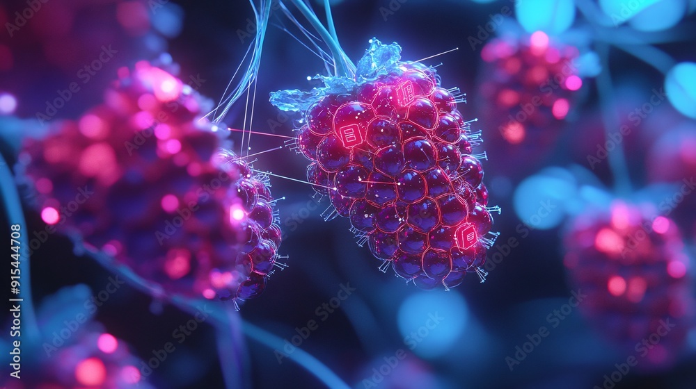A detailed image of nano berries with digital growth and tech-infused ...