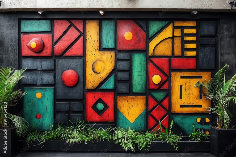 vibrant african liberation banner bold geometric patterns in red yellow ...