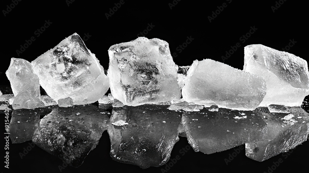 Broken Ice Isolated on a Black Background - Cracked Ice Texture ...