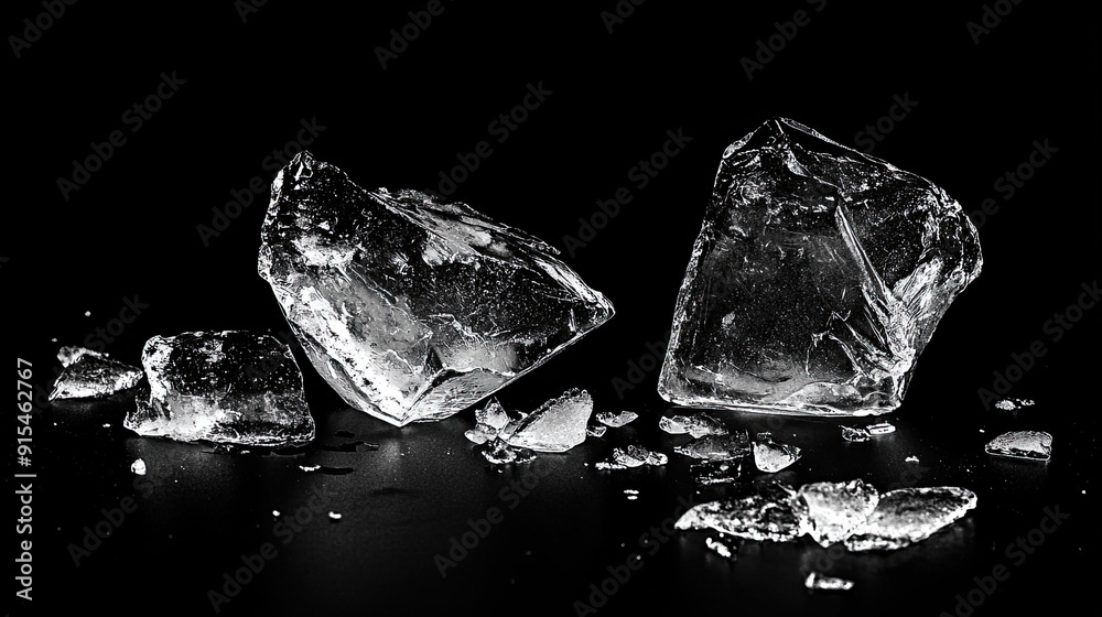 Broken Ice Isolated on a Black Background - Cracked Ice Texture ...