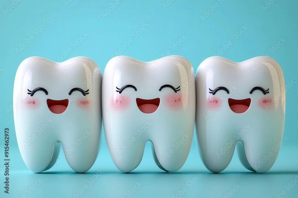 whimsical dental characters smiling animated teeth with cute faces ...