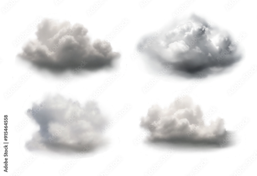 3D cloud. Realistic set of clouds. Elements of thick smoke, fog on a transparent background ...