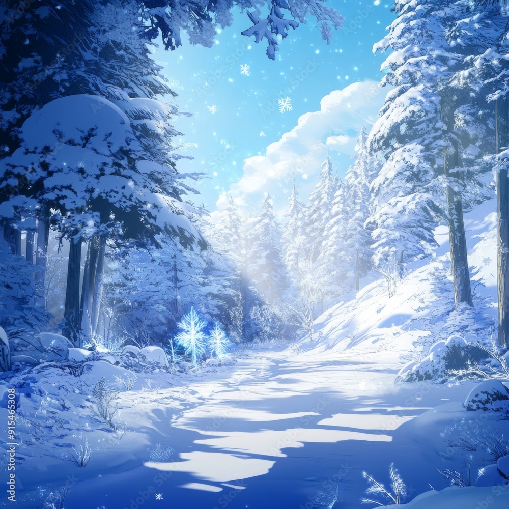 Winter's Tale: Anime-Style Snowscape with Icicles and Snow-Covered ...