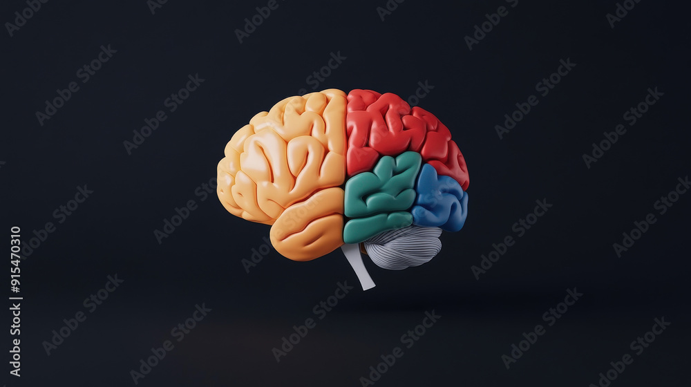 3D model of the human brain showing different lobes and structures, [3D ...