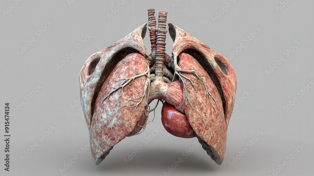 3D anatomy of the human including heart and lungs, [3D thoracic cavity ...