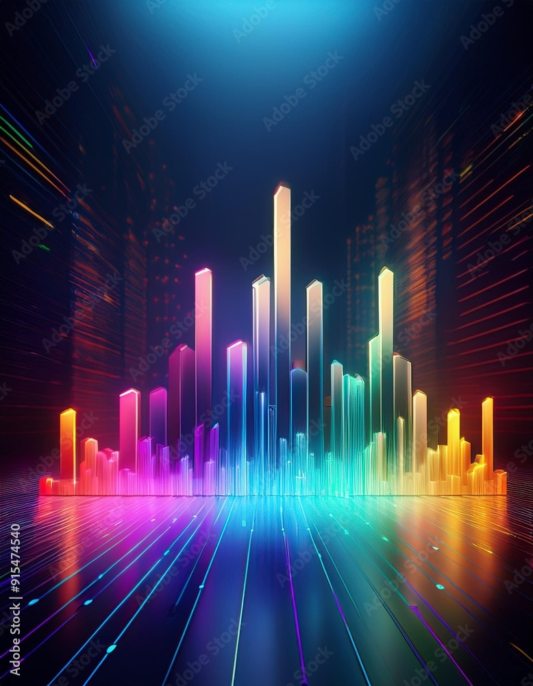 Glowing 3D equalizer bars in sound waves, 3D background music, vibrant ...