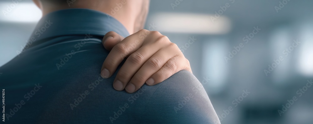 Depict a close-up of a hand pressing into a shoulder during a tension ...