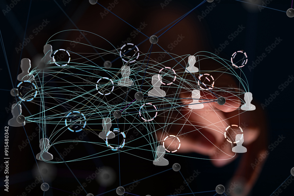 Global network. Blockchain. 3D illustration. Neural networks and ...