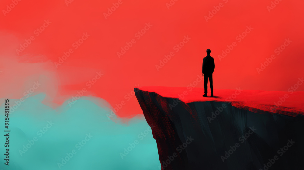 Hero standing on a cliff, facing the inevitable doom below, [doomed ...