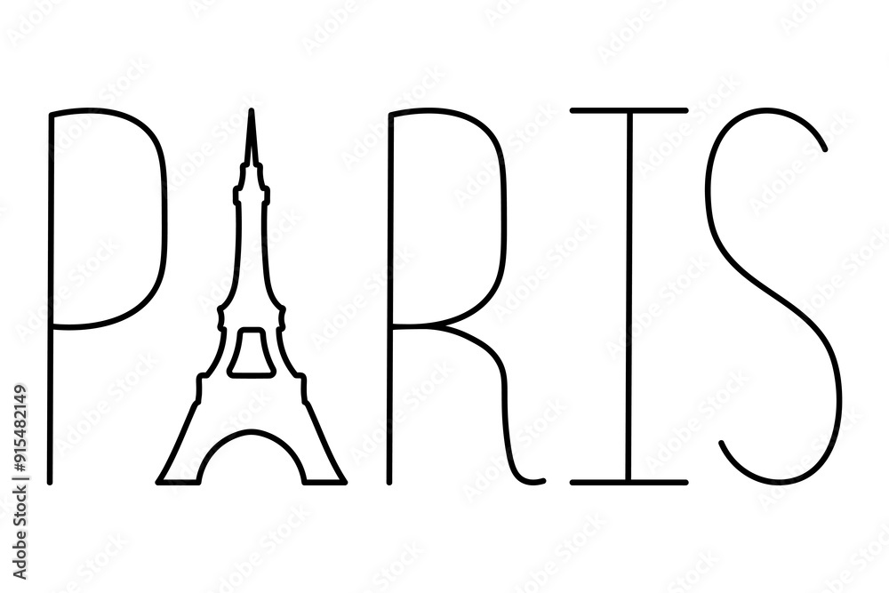The word Paris. Instead of the letter A, the outline of the Eiffel ...