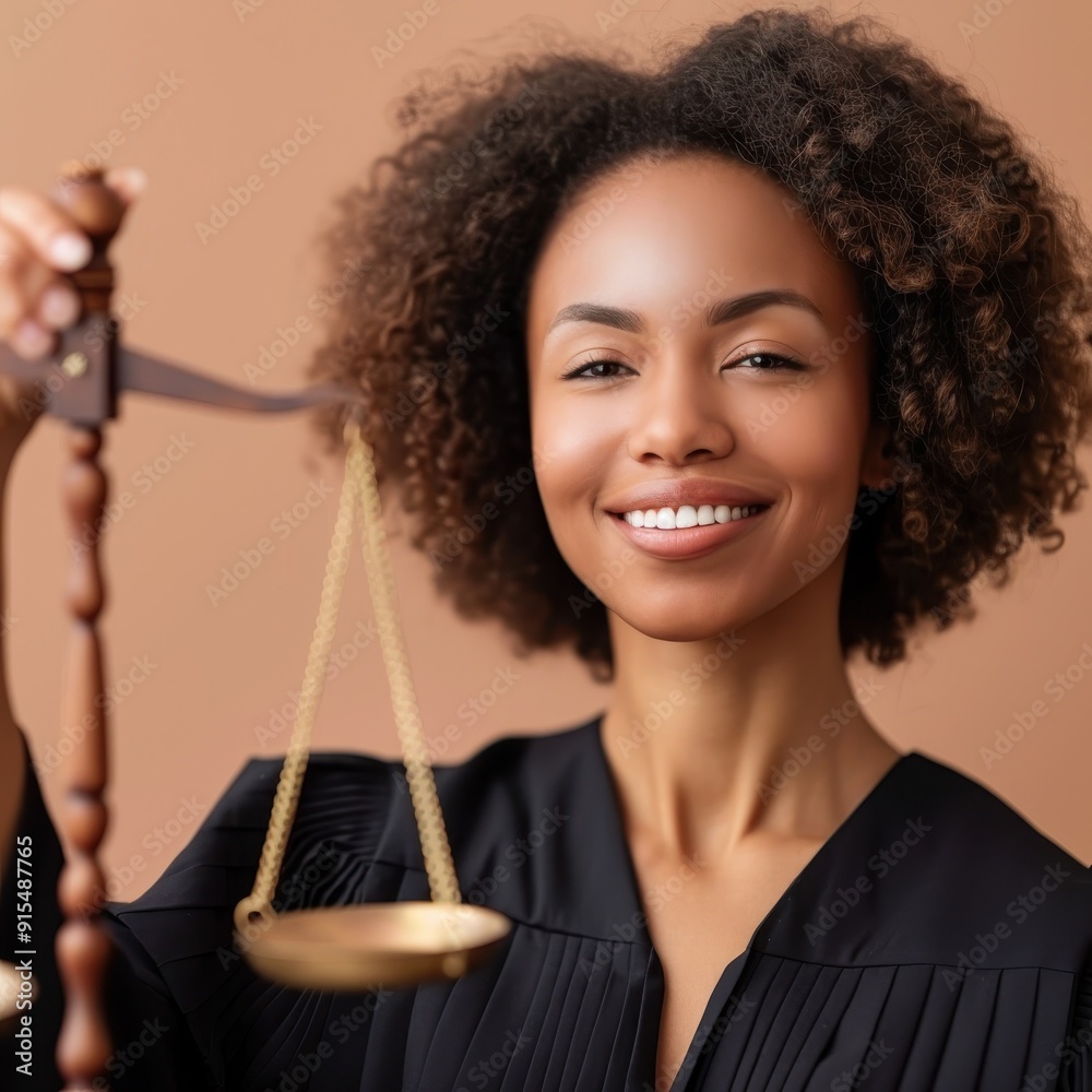Confident female lawyer holding scales of justice, symbolizing fairness ...