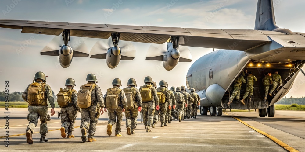 Paratrooper soldiers boarding a military transport plane , paratroopers ...