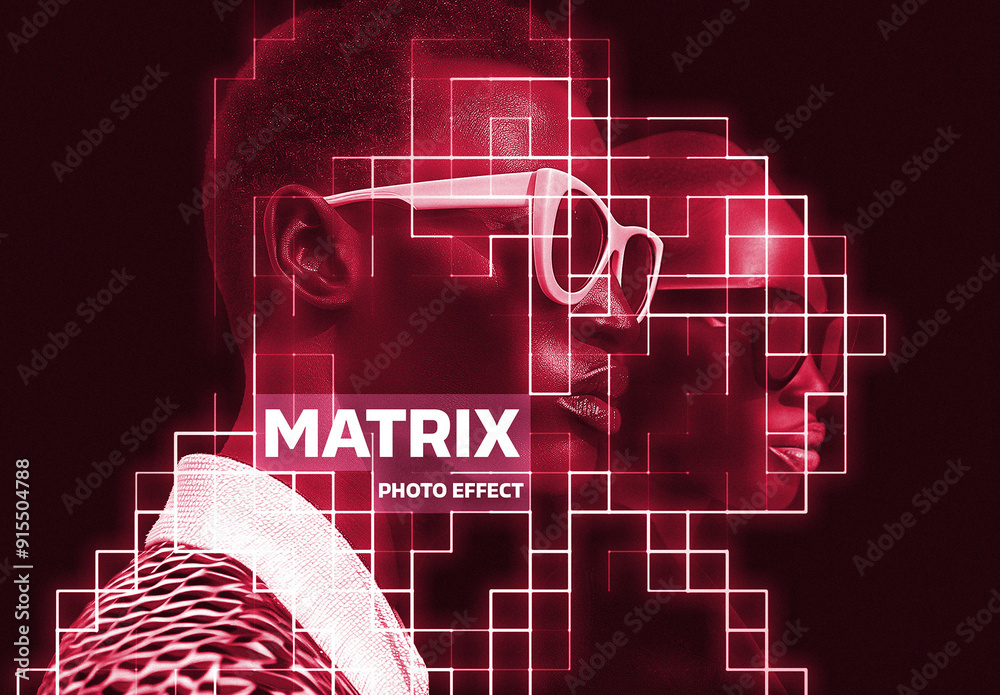 Red Sci-Fi Matrix Photo Effect Mockup Stock Template | Adobe Stock