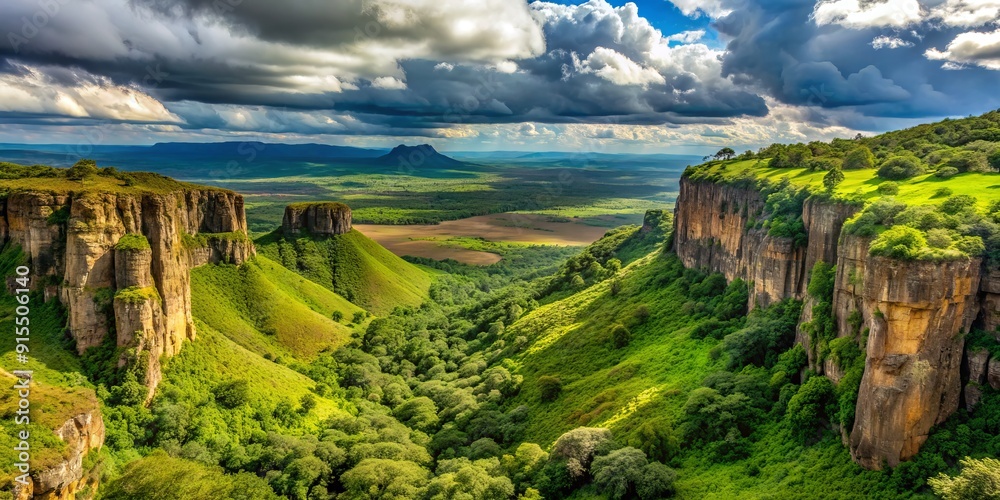 Dramatic Hell's Gate National Park gorge escarpments overflowing with ...