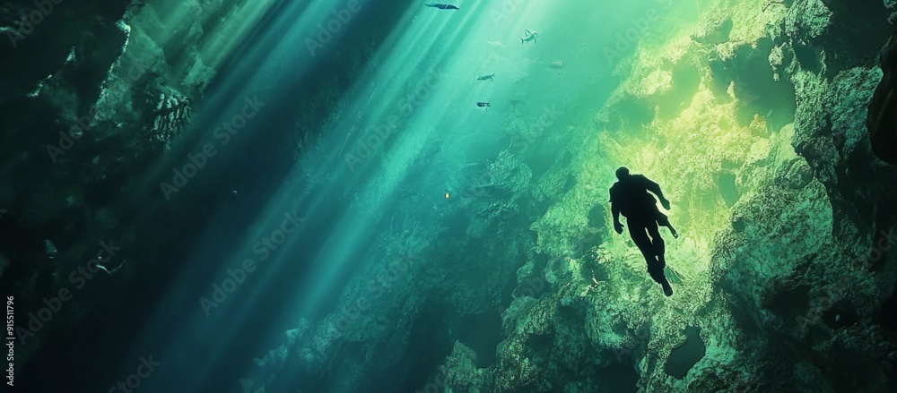 ภาพประกอบสต็อก Mysterious Abyss Adventure: Anime-Style Dive into the ...