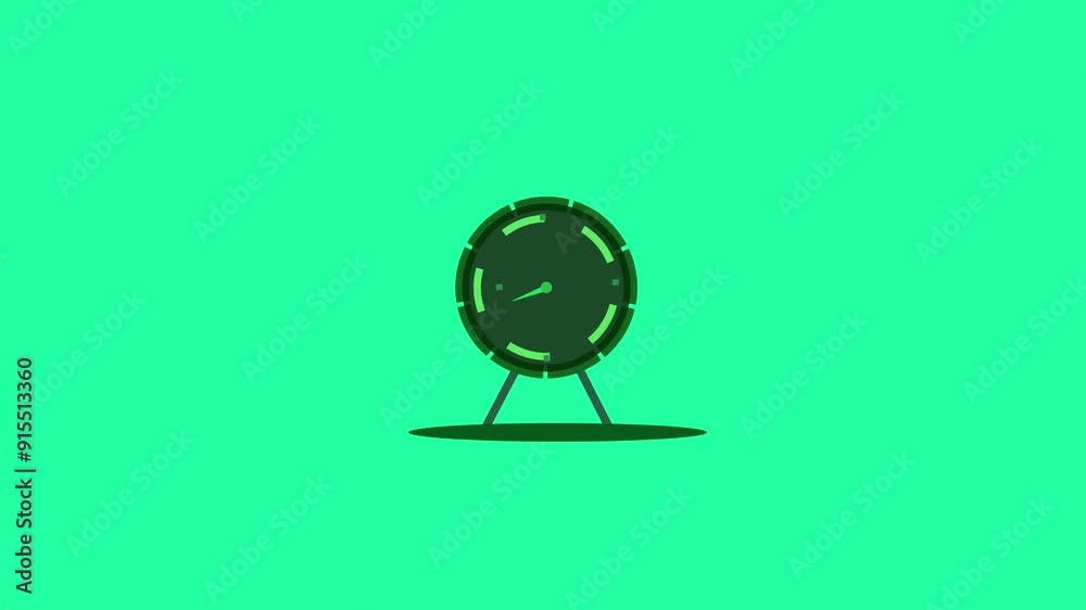 Digital table green clock animation.Analog time clock isolated ...