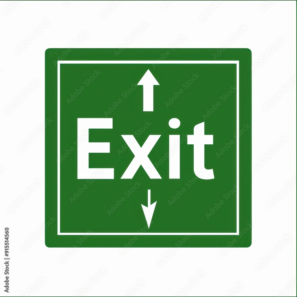 Bright green exit sign with up and down arrows on white background ...