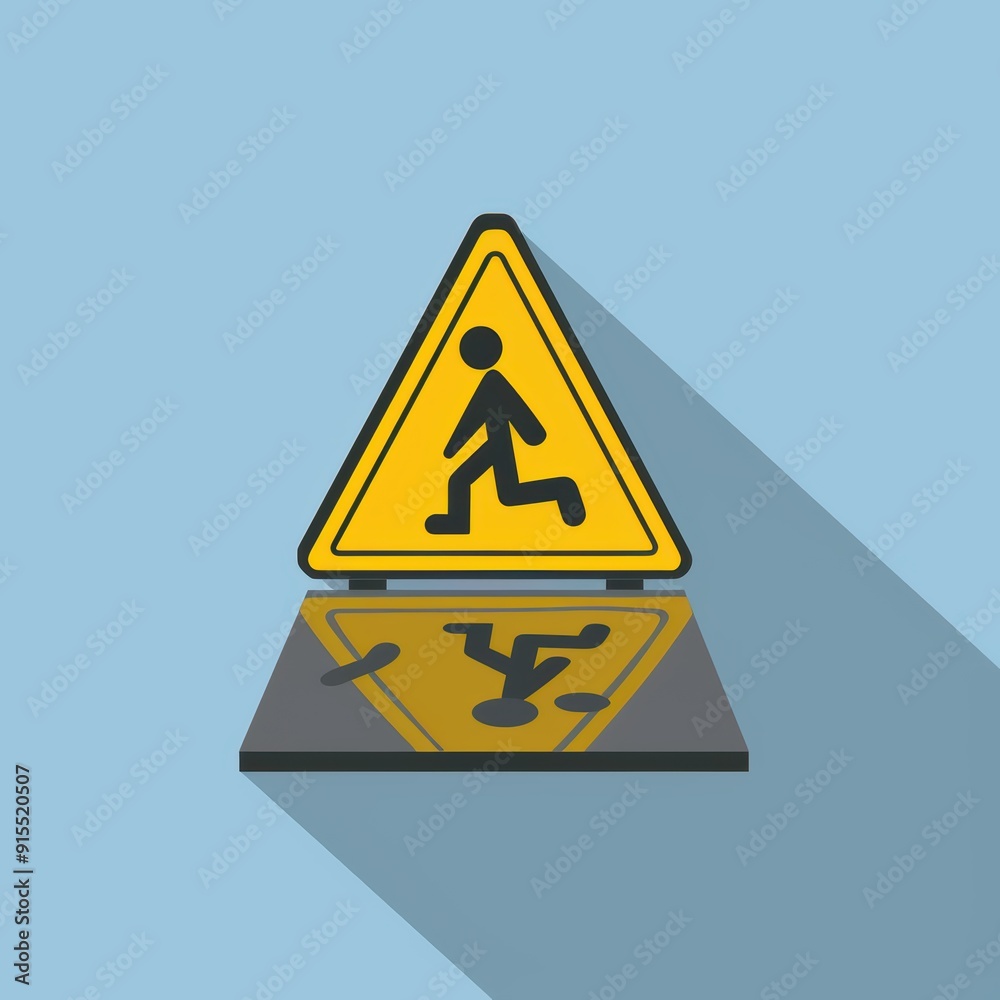 Yellow warning sign showing a figure tripping and falling, illustrating ...