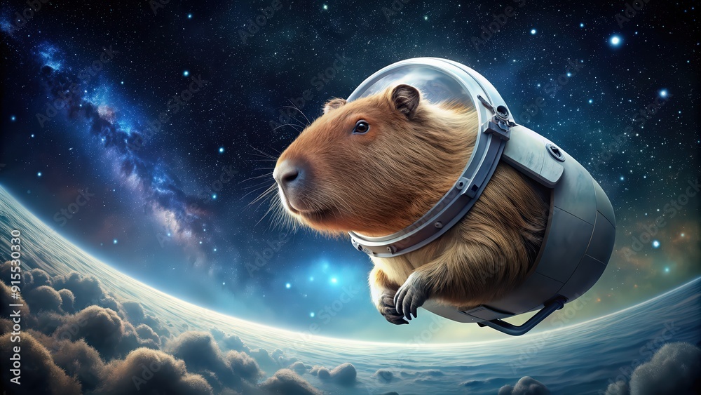 Capybara astronaut floating in space, capybara, astronaut, space ...