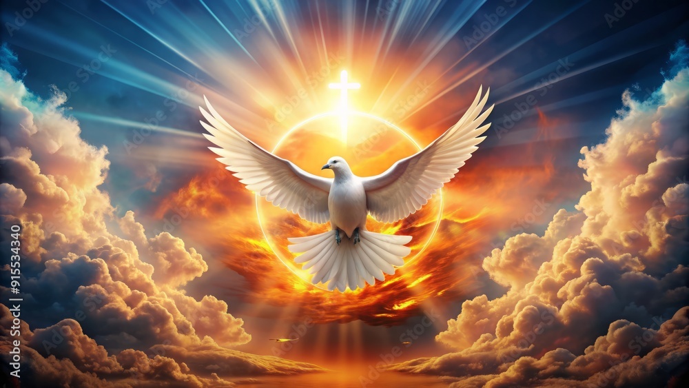 Vibrant Christian logo featuring a dove on a sunset cloud background ...
