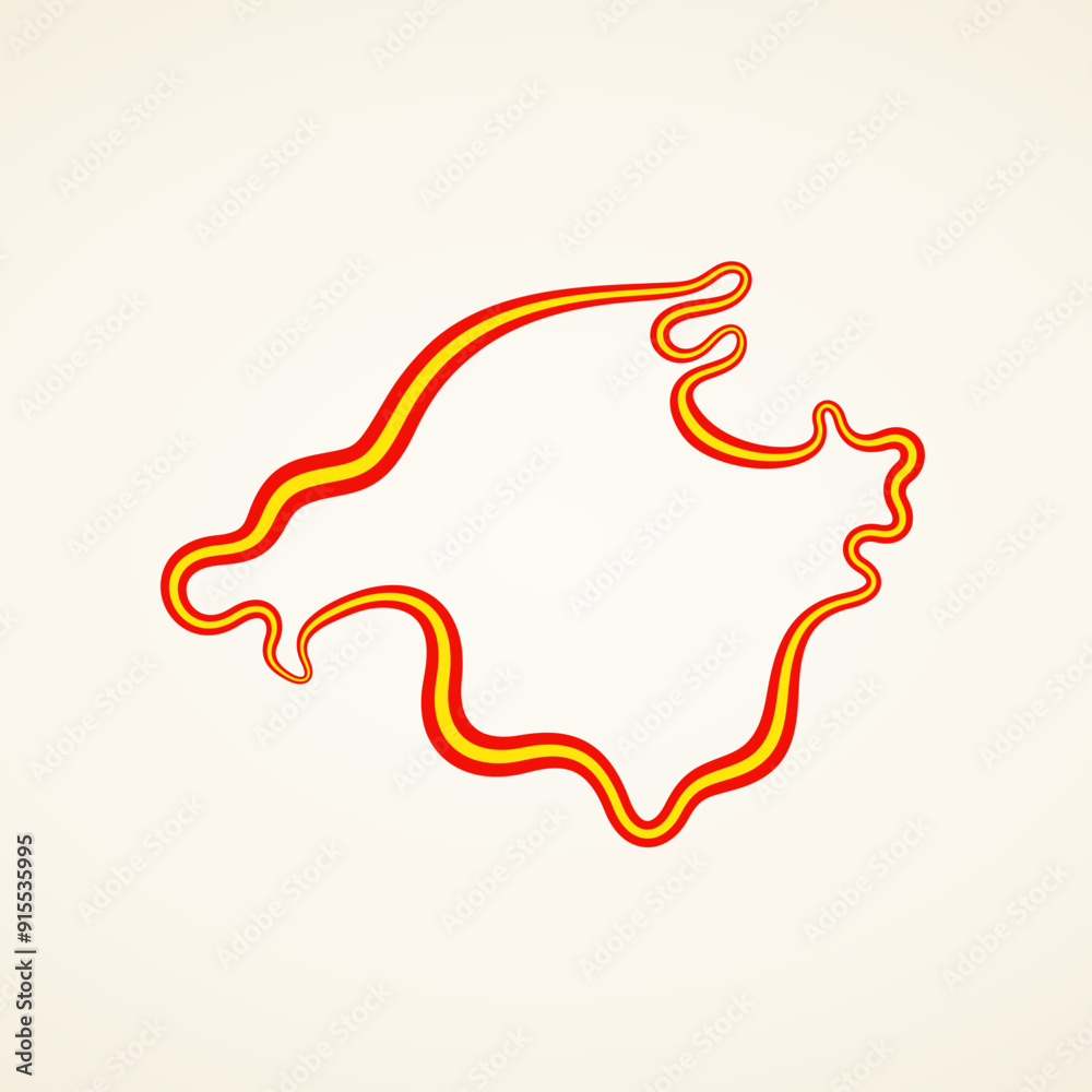 Outline map of Mallorca marked with ribbon in colors from the flag ...