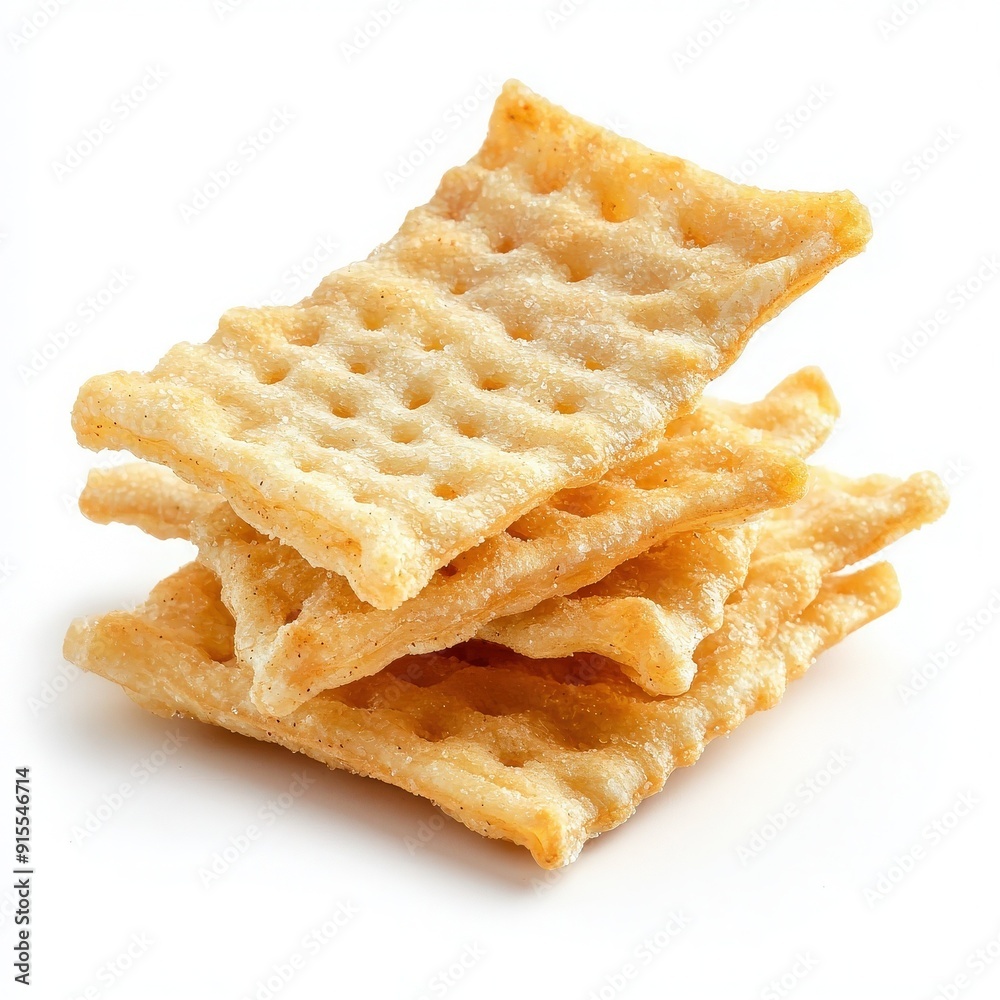 A stack of crispy, golden-brown crackers, perfect for snacking or as an ...