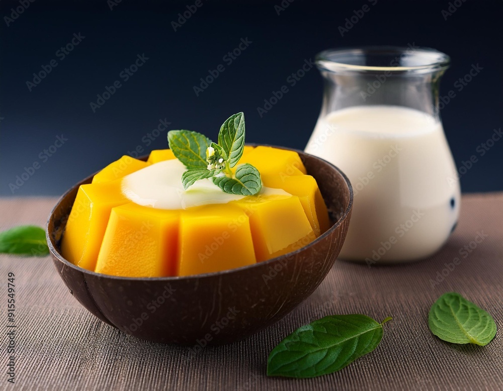 Mango Cheese Milk, a delicious dessert with jelly, nata de coco, basil ...