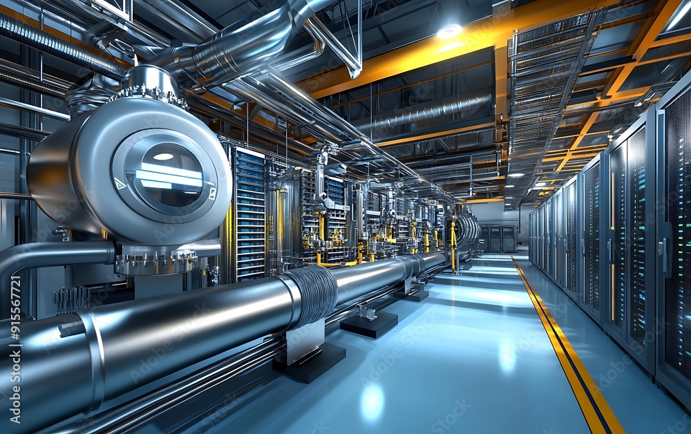 3D Cross-Sectional View of Ethylene Glycol Chiller System in Data ...
