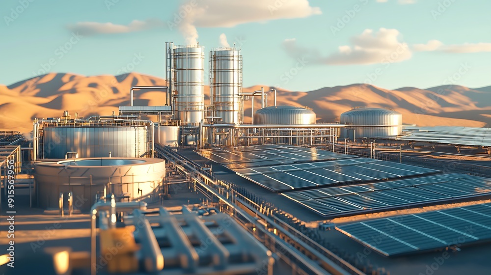3D Illustration of Ethylene Glycol in Solar Thermal Power Plant with ...
