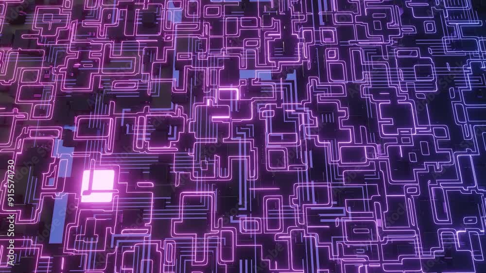 Hi tech pattern on plane surface, neon glow, complex elements and ...