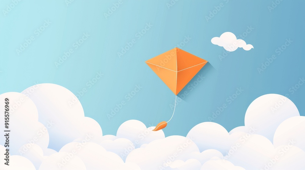 A basic kite floating in the sky, minimal detail, clean and simple, 2D ...