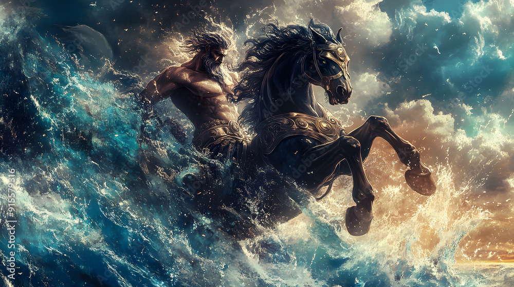 ภาพประกอบสต็อก Greek god Poseidon illustration, Poseidon Olympians in ancient Greek religion and ...