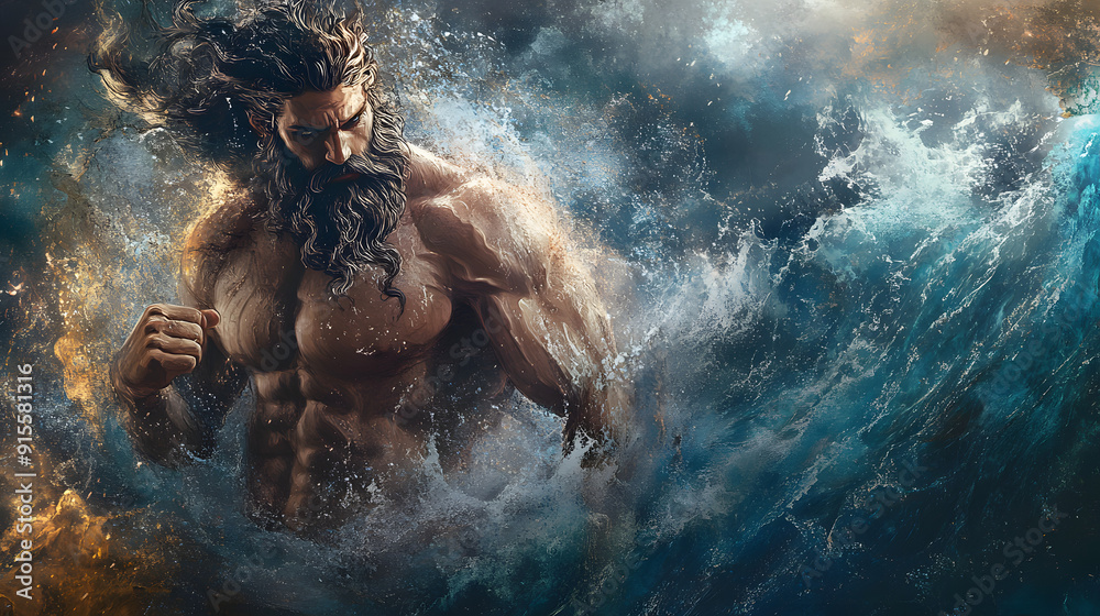 ภาพประกอบสต็อก Greek god Poseidon illustration, Poseidon Olympians in ...