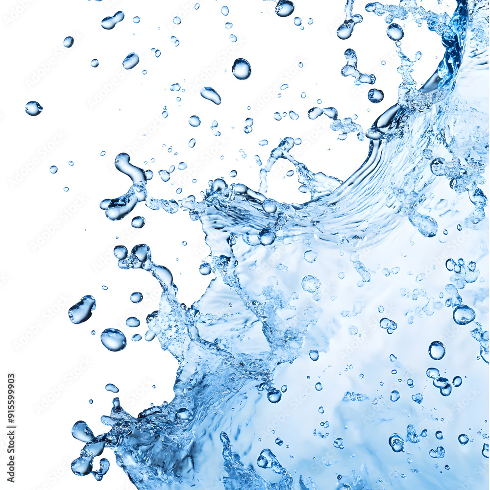 waves of crystal clear blue waters splashing and sputtering into tiny ...