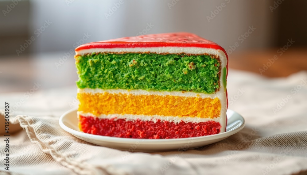 delicious rainbow cake slice revealing layers of red yellow and green ...